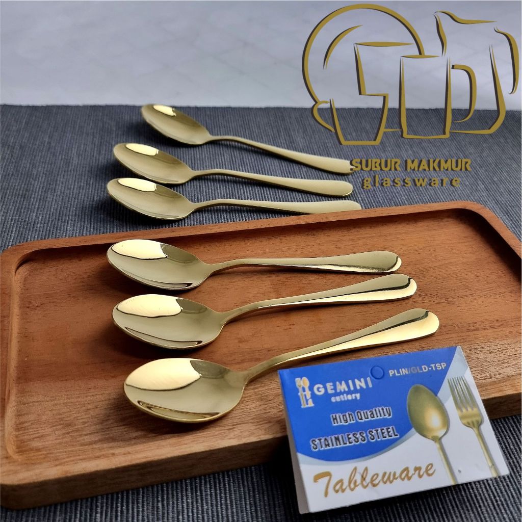 Jual [6 pcs] Sendok Teh Emas Tebal GEMINI Hotel Stainless Steel Gold ...