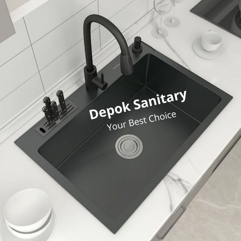 Jual PAKET KOMPLIT KITCHEN SINK BLACK HITAM 6045 STAINLESS SUS 304 KRAN ...