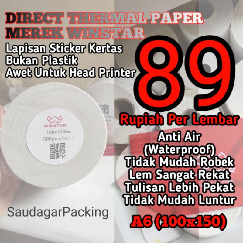 Jual Kertas Thermal Sticker Size A6 (100X150) 500 Lembar Winstar by ...