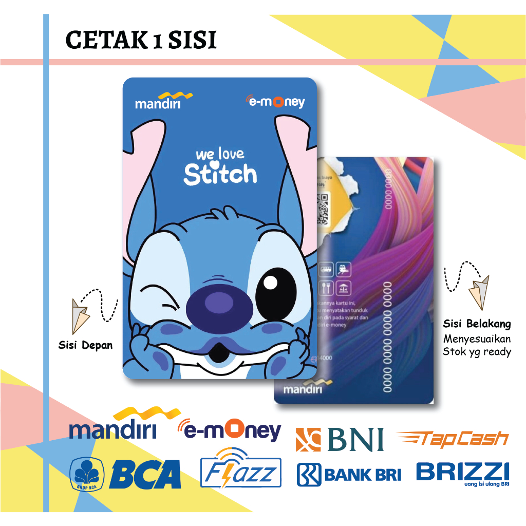 Jual KARTU EMONEY ETOLL ANIME I LOVE STITCH MANDIRI FLAZZ BCA GEN 2 BNI ...