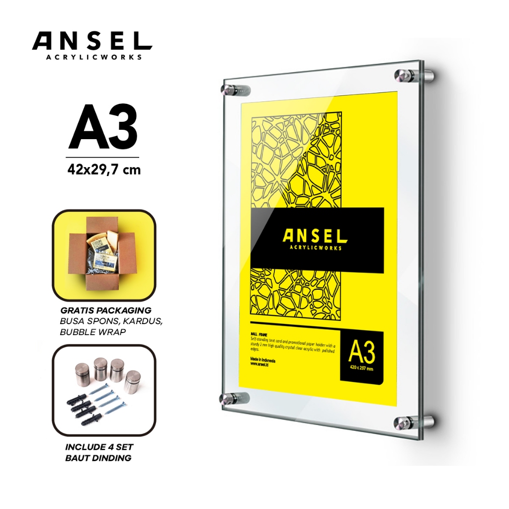 Jual ANSEL Acrylic Wall Frame / Bingkai Foto Dinding Akrilik / A3 Bening / 2 mm [Pigura Akrilik ...