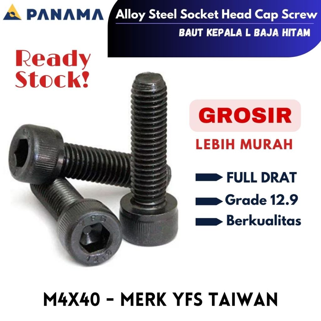 Jual Grosir Baut L M4x40 Baut L Baja Hitam 12.9 M4x40 Full Drat YFS ...