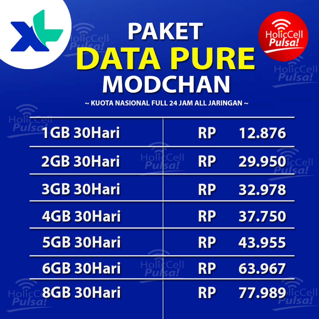 Jual PAKET DATA XL PURE MODCHAN 1GB 2GB 3GB 4GB 5GB 6GB 8GB 30 HARI I WAJIB BACA DESKRIPSI ...
