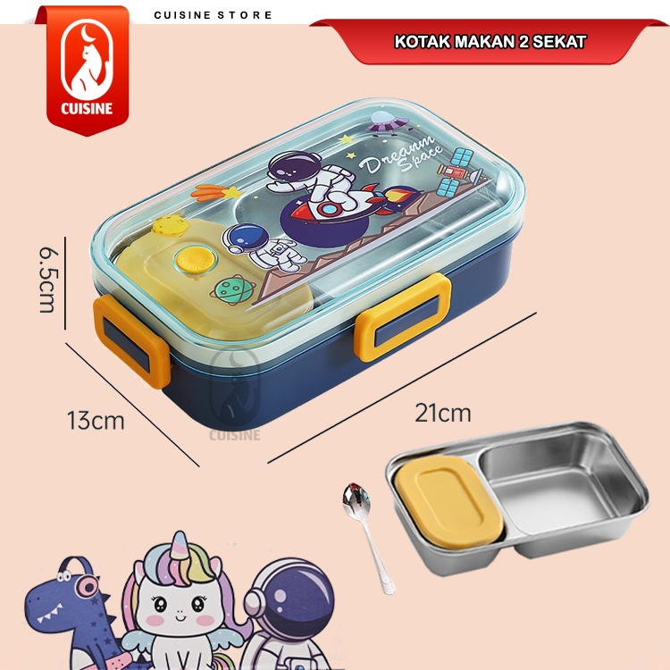Jual LUNCH BOX SET Anak Sekolah Stainless 304 Sekat 3 dan 4 Kotak Makan Bekal Motif Bebek Dino ...