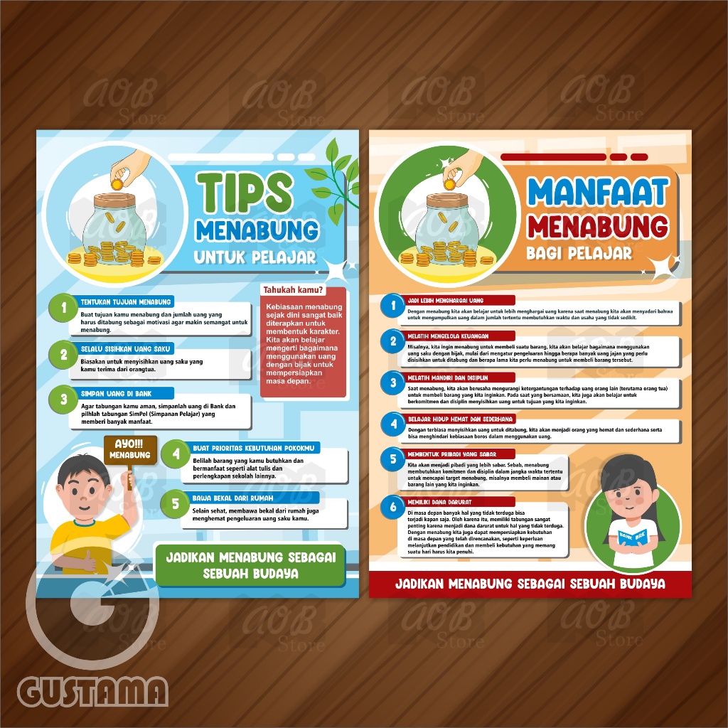 Jual Poster Tips Menabung, Manfaat Menabung Untuk Anak Pelajar, Poster ...