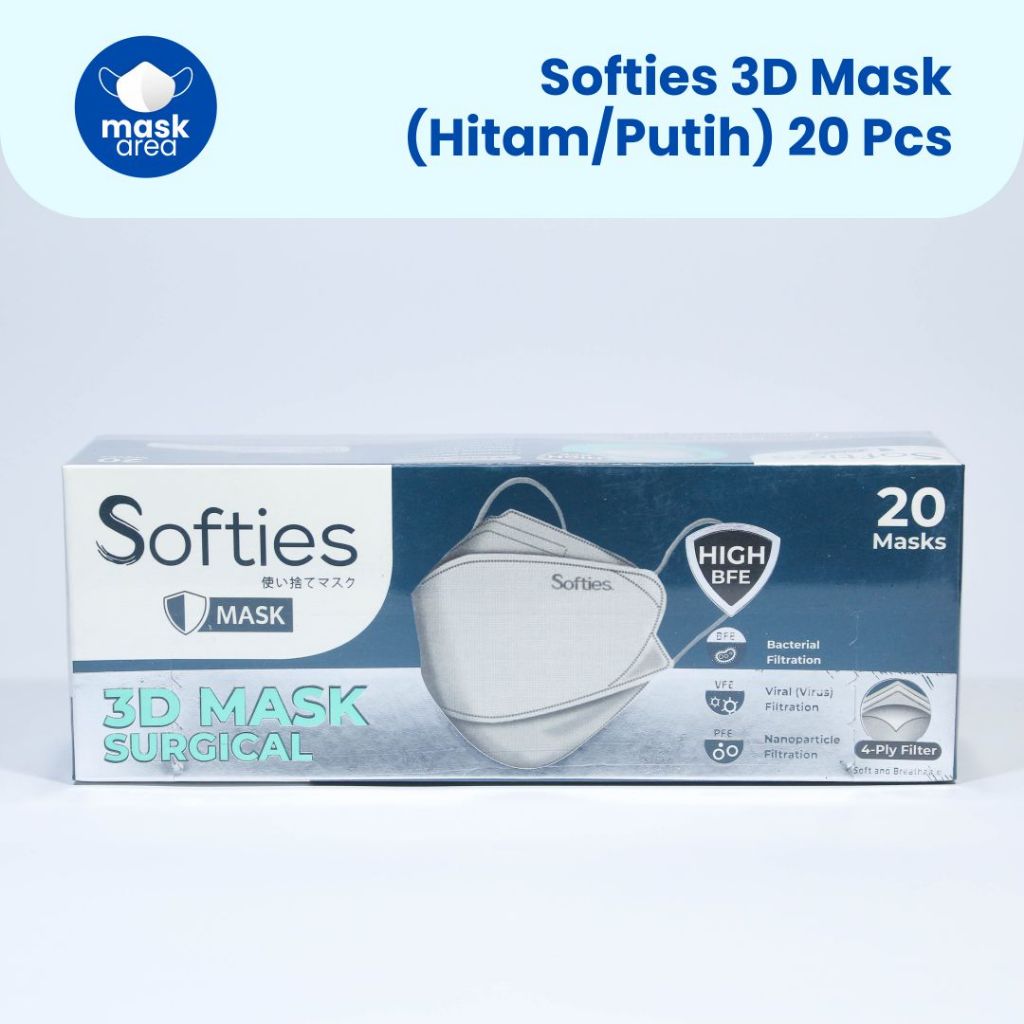 Jual Masker Softies KF94 3D Mask (Cantol) Hitam/Putih Medis 4 Ply 20 ...