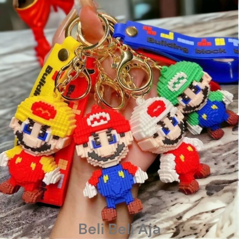 Jual gantungan kunci balok mario bross / gantungan kunci karakter mario ...