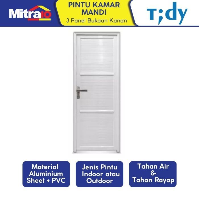 Jual Tidy Pintu Kamar Mandi 3 Panel Aluminium Pvc + Handle Bukaan Kanan 70X200 Cm Putih (Set ...