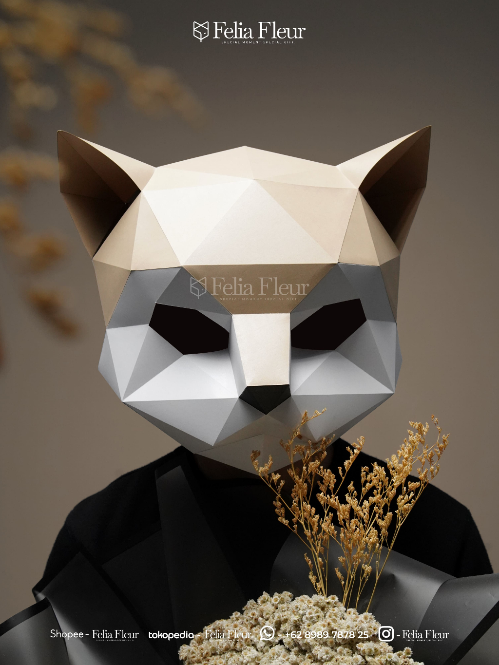 Jual DIY Japanese Papercraft Topeng Cat Kucing Mask Premium 3D Unik ...