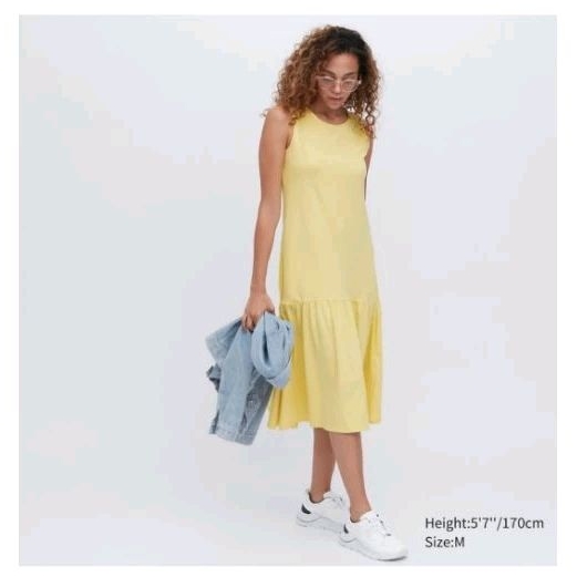 Jual UNIQLO| Gaun Panjang Katun Lembut Panel (YELLOW) | Shopee Indonesia