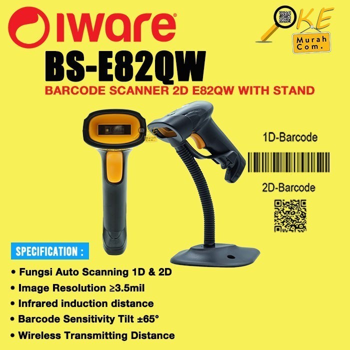 Jual SCANNER BARCODE WIRELESS IWARE 2D E82QW WITH STAND | Shopee Indonesia
