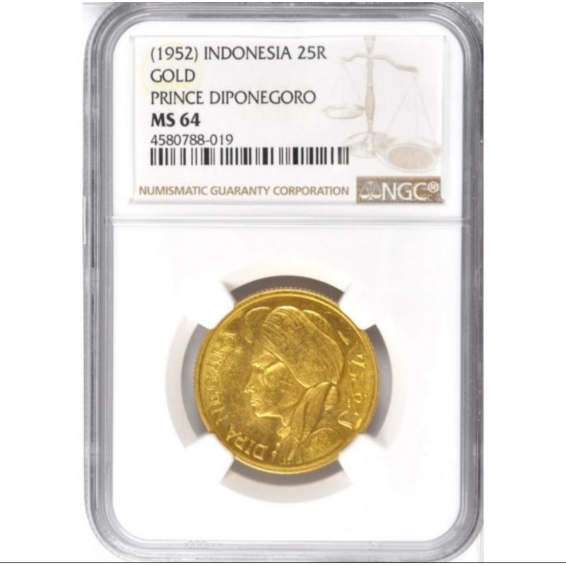 Jual koin emas gold coin Dipanegara 25 rupiah 1952 MS 64 top pop ...
