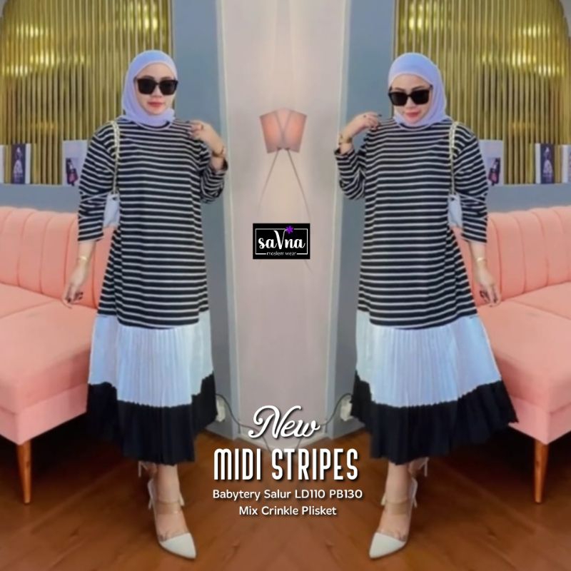 Jual MIDI STRIPES (LABEL SAVNA) | GAMIS MIDI DRESS SALUR STRIPES TERBARU KEKINIAN | Shopee Indonesia