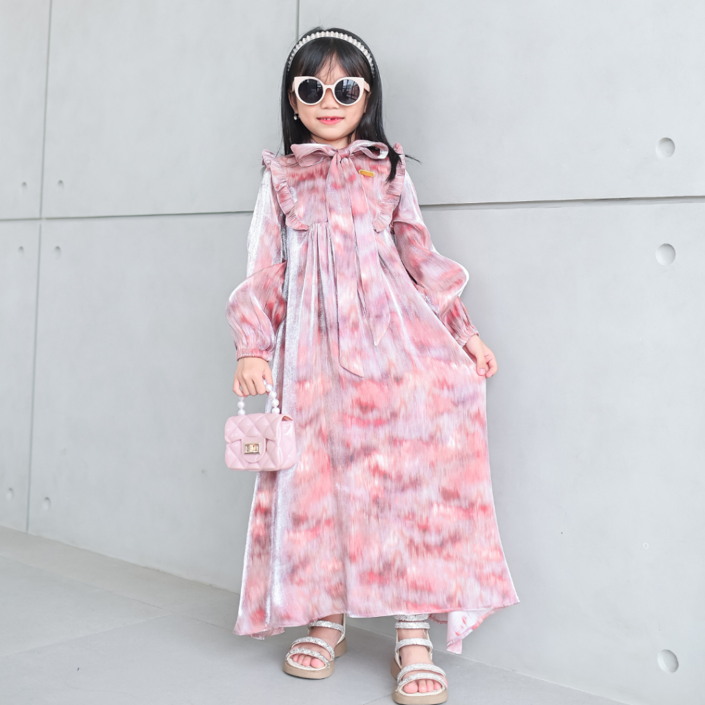 Jual Dera Kids Tiffany Long Dress Bahan Katun Shimmer Silk Motif ...