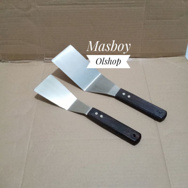 Jual Spatula Bengkok Stainless Gagang Kayu / Kape Martabak Sendok ...