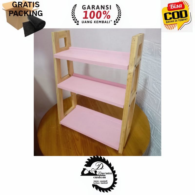 Jual Rak Dengan Toples Bumbu Dapur Warna Pink 3 Susun / Rak Kayu Jati ...