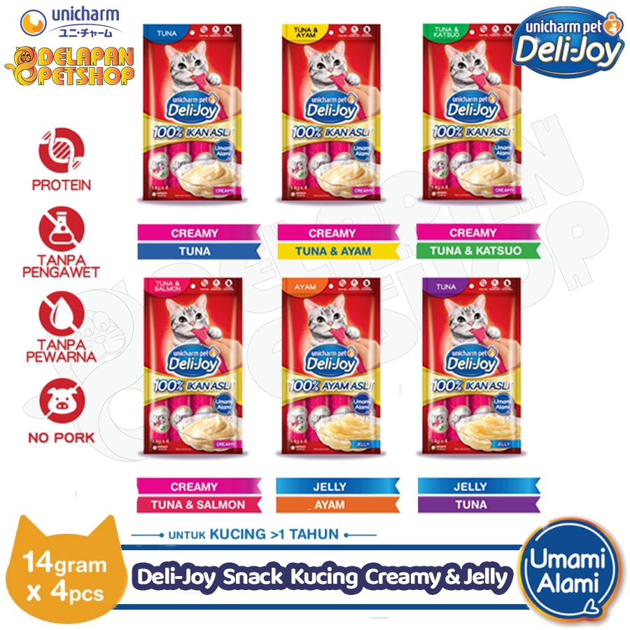 Jual Deli-Joy Creamy Cat Treats Snack Camilan Kucing Basah 14g x 4 pcs ...