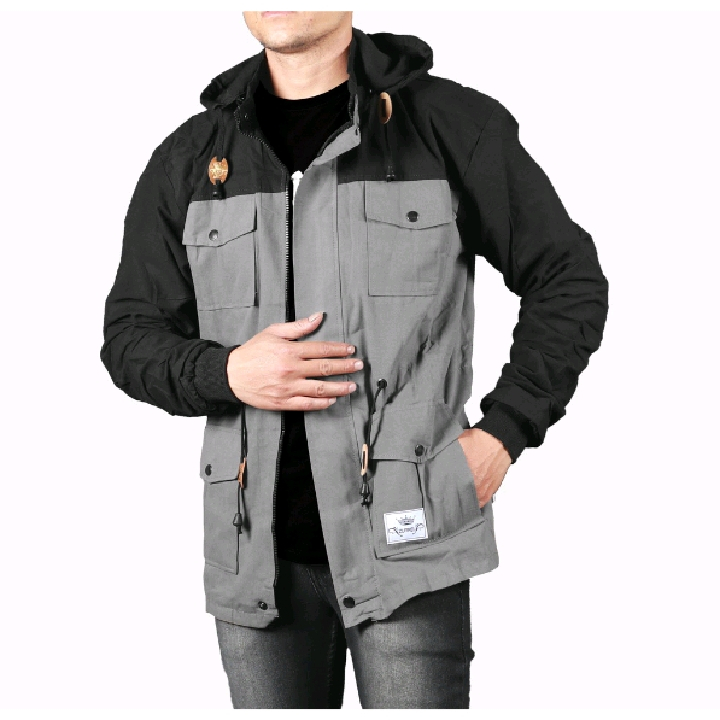 Jual Jaket Parka Pria Korean Style Kombinasi Polos Tebal Hitam Abu ...
