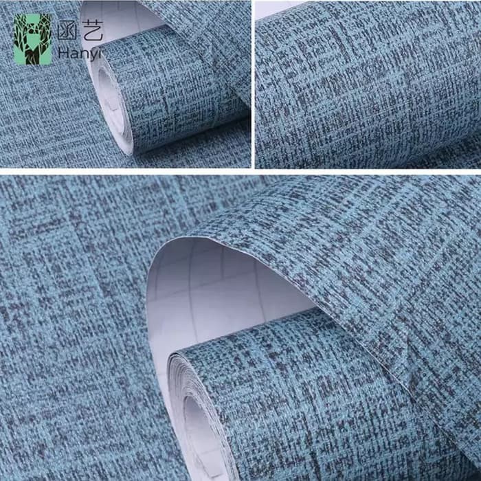 Jual Wallpaper Sticker Dinding Biru Polos Berserat EKSLUSIF Premium ...