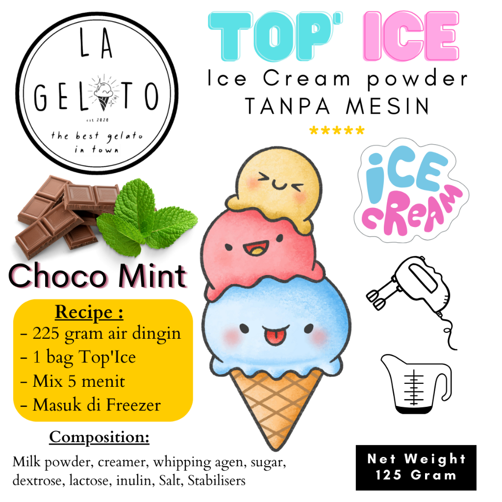 Jual Bubuk Es Krim Top Ice Rasa Choco Mint Enak Murah Mudah Dibuat ...
