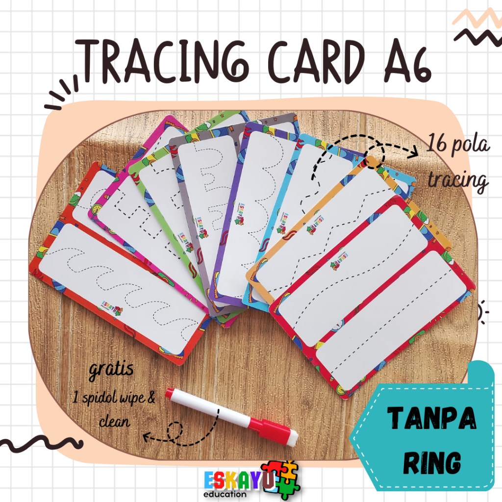 Jual Wipe and Clean TRACING CARD A6 8 kartu / 16 pola menggaris / Line ...
