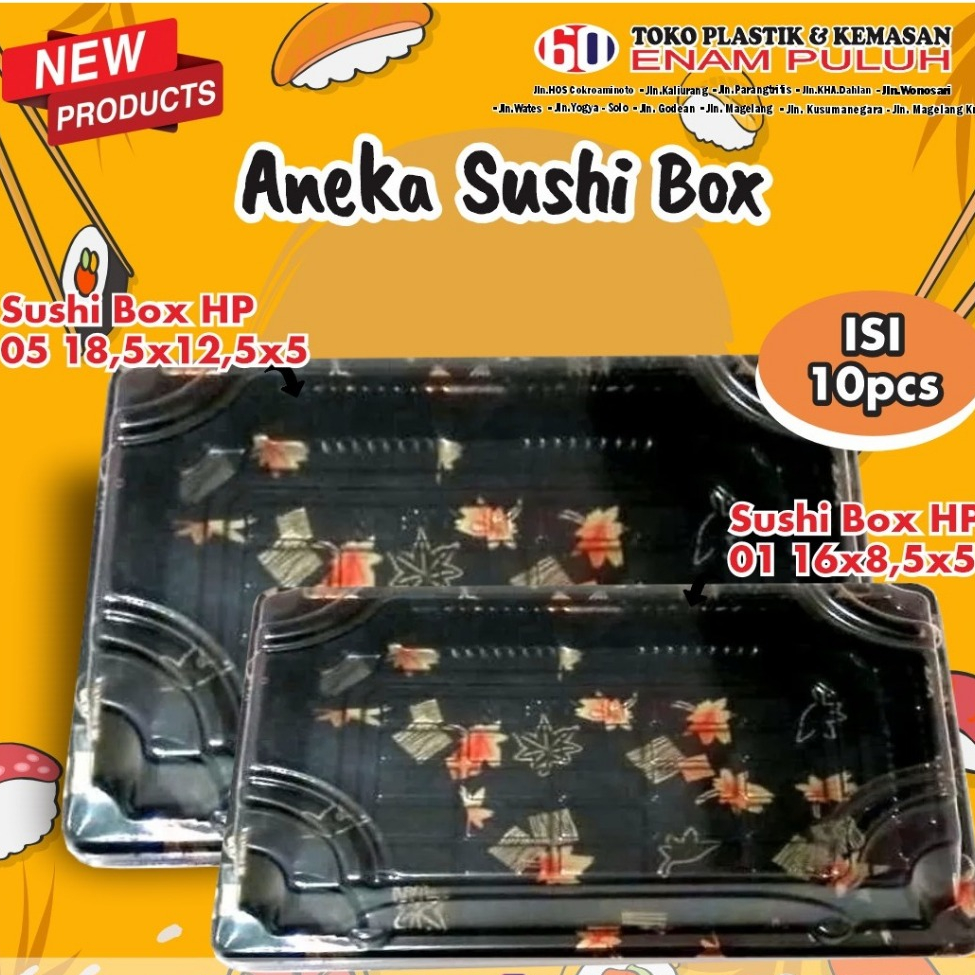 Jual Mika Box Sushi Tray HP 01/ HP 05 - Isi 10pcs Mika Motif Box Sushi ...