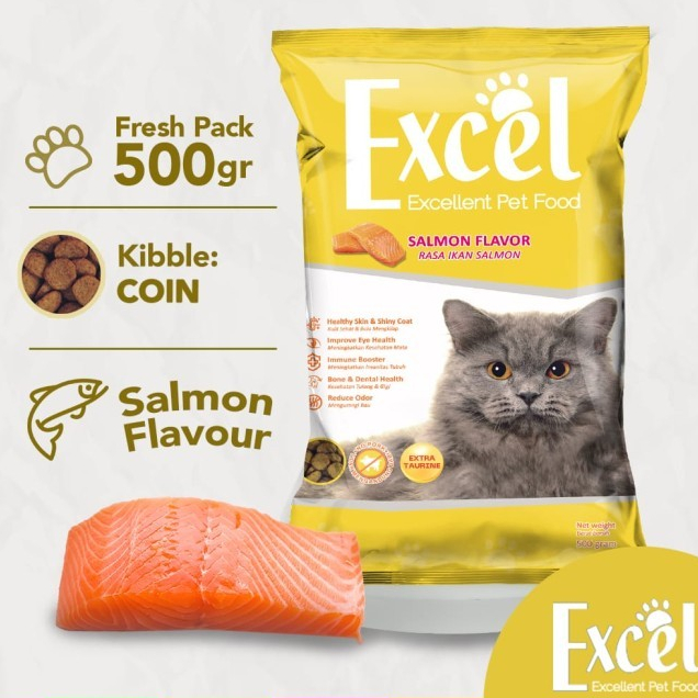 Jual excel kuning dry food cat 500g excel salmon | Shopee Indonesia