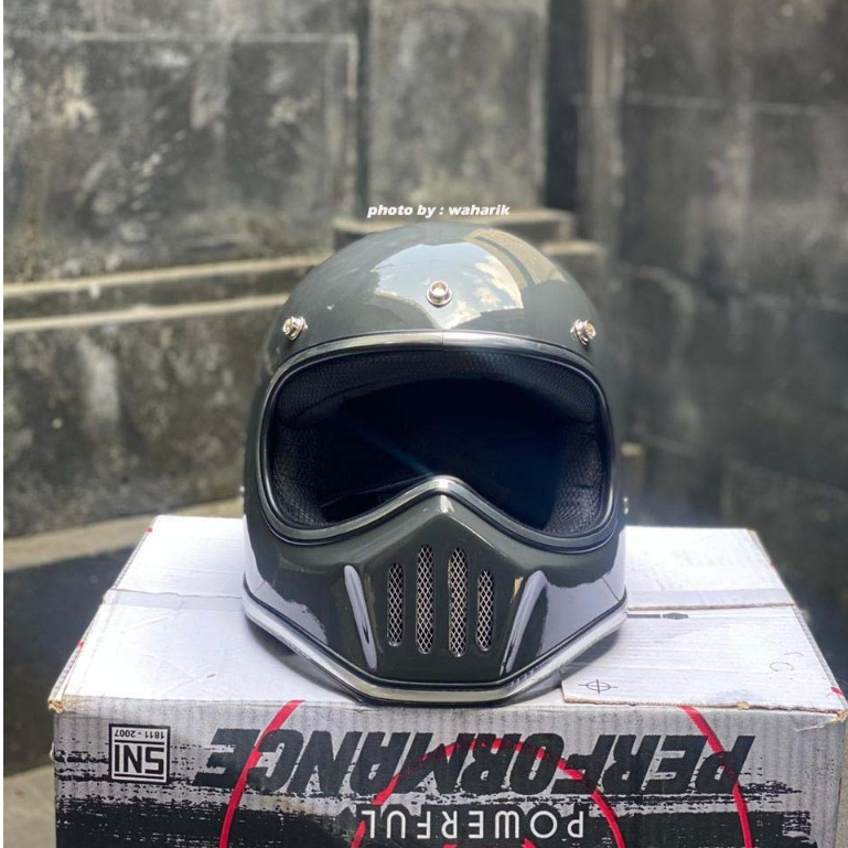 Jual Helm Cakil Dark Grey List Chrome Fullface | Shopee Indonesia