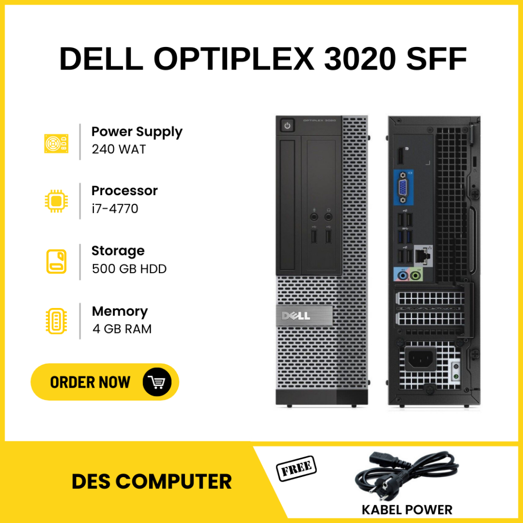 Jual PC DELL OPTIPLEX 3020 I7 GEN 4 RAM 4GB HDD 500GB MURAH | Shopee ...