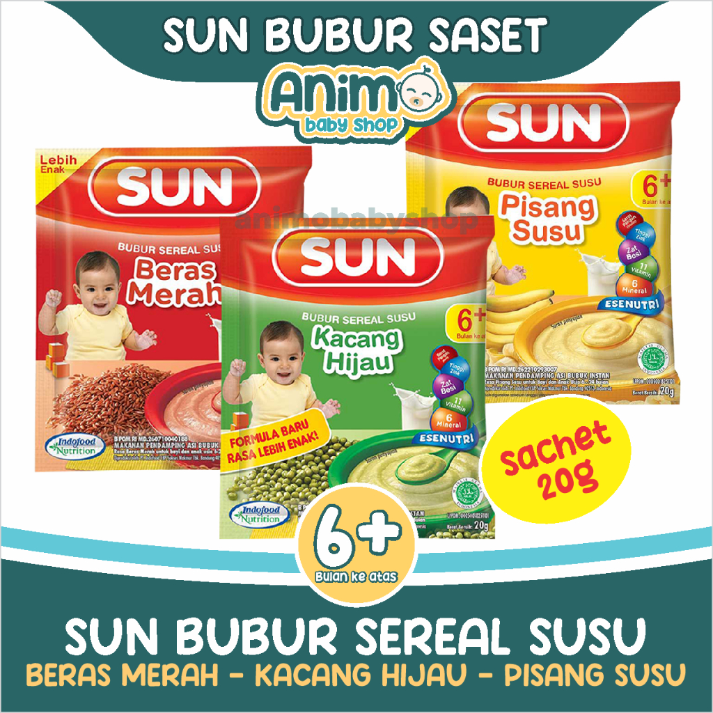 Jual SUN BUBUR SEREAL 6+ KACANG HIJAU BERAS MERAH PISANG MAKANAN BAYI ...