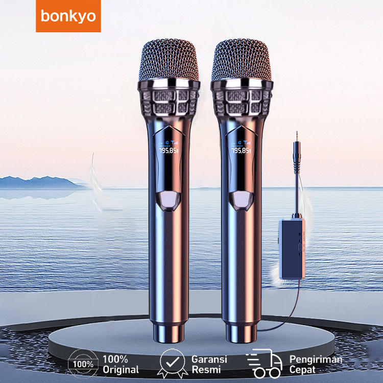 Jual Bonkyo Wireless Karaoke Microphone Rechargeable Handheld Mic Dual ...
