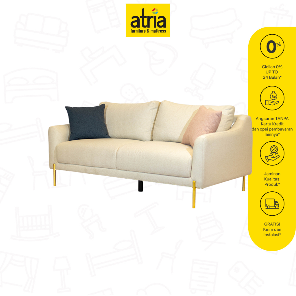 Jual Atria Art Sofa Ruang Tamu 2 Seat Fabric Cream | Shopee Indonesia