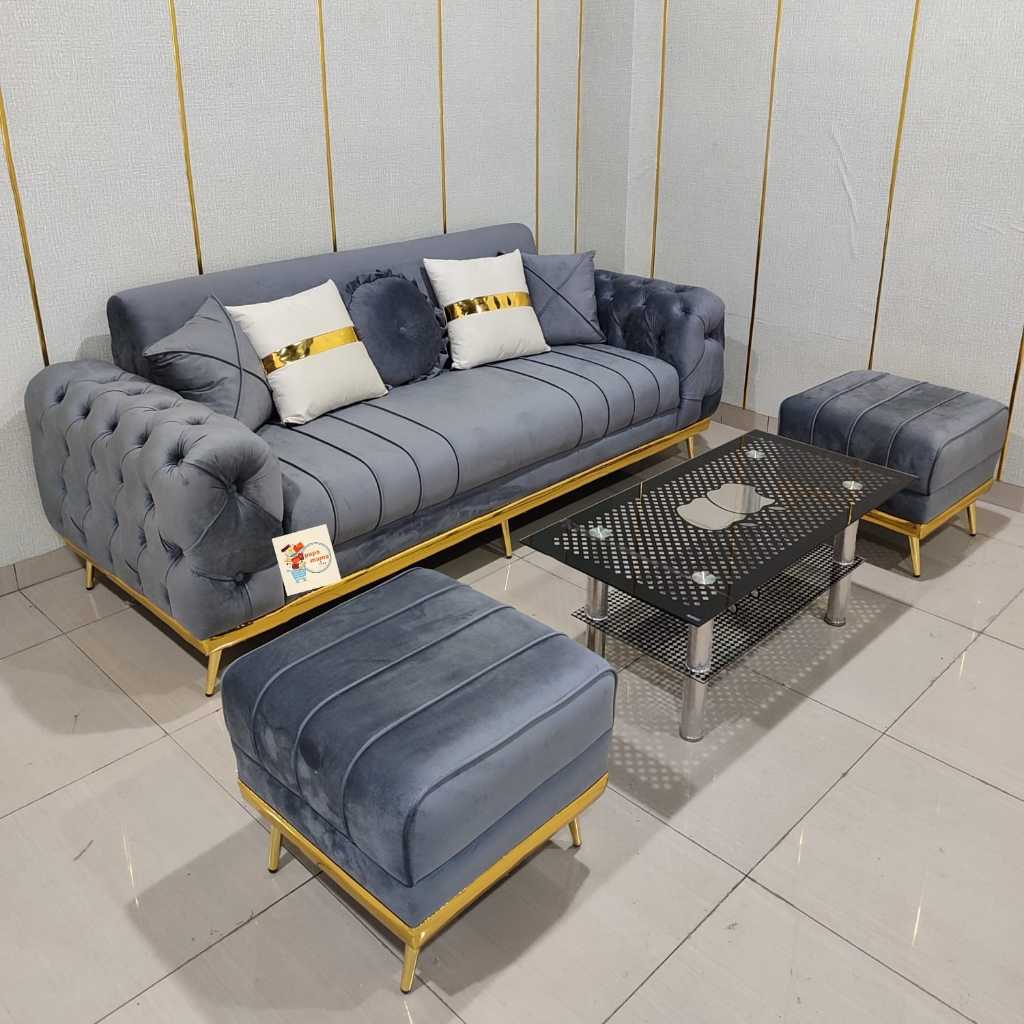 Jual Sofa Tamu Klasik List Gold Mewah Kain Beludru Plus 2 Bh Puff Free ...