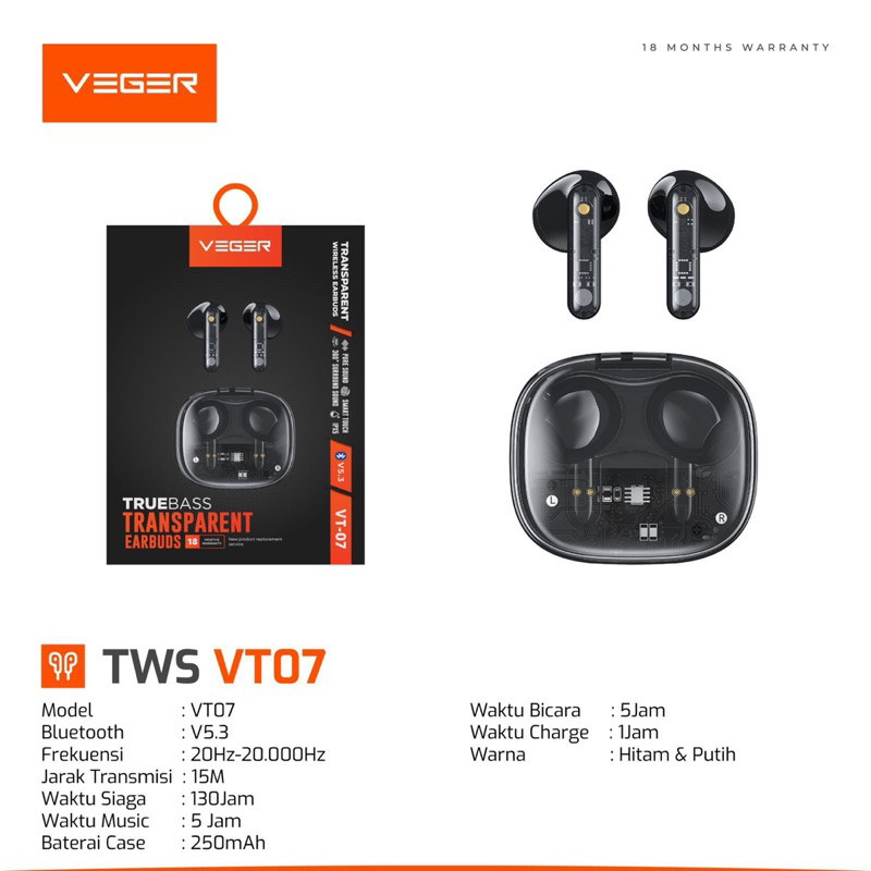 Jual VEGER VT-07 TWS / Wireless earphone bluetooth 5.3 VEGER VT-07 TWS ...