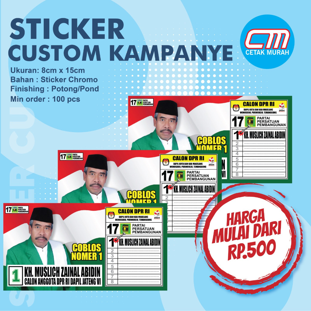 Jual Sticker Caleg/ Stiker partai/ Stiker parpol/Stiker pemilu ukuran ...