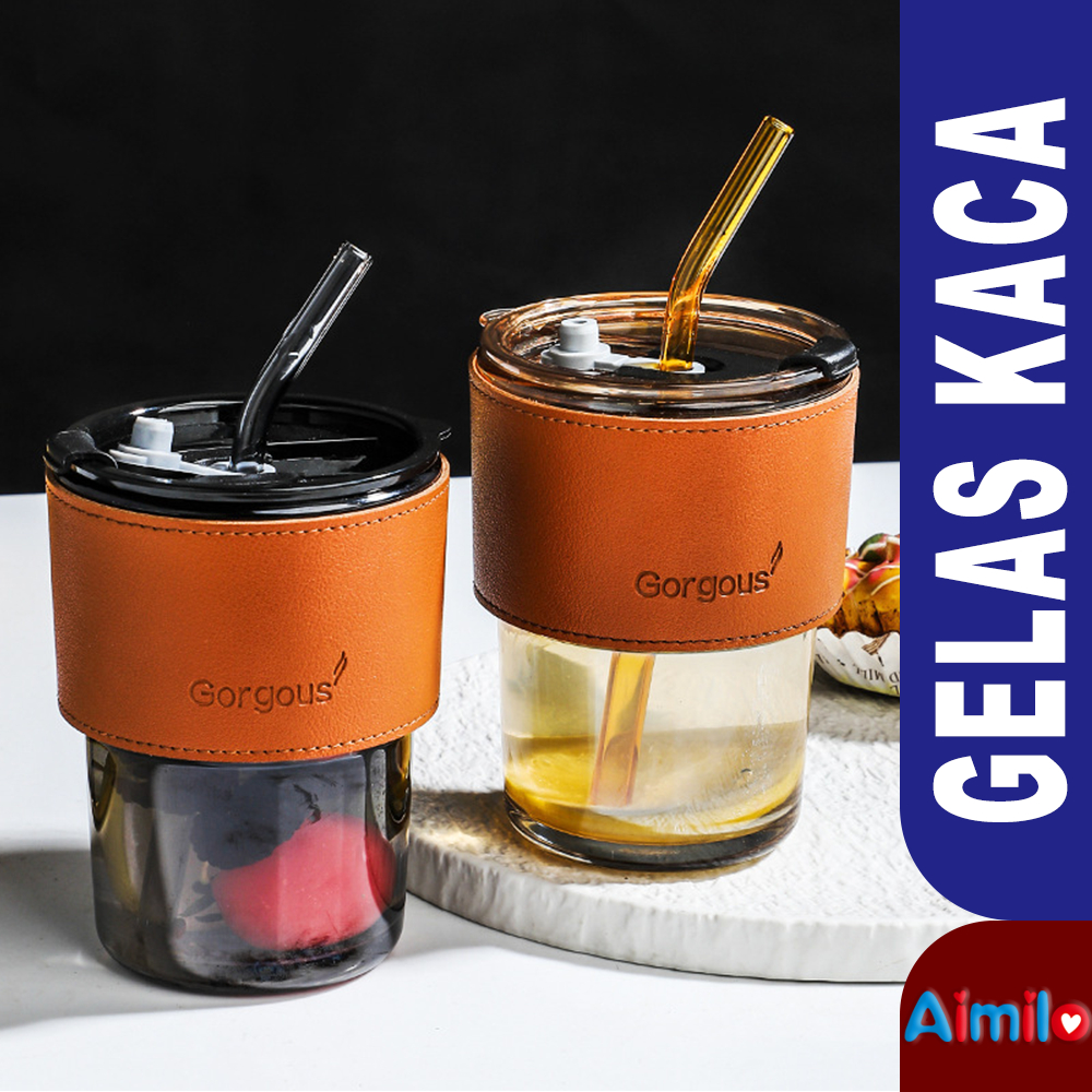 Jual Gelas Tumblr Kaca Bening Gelas Mug Gelas Kaca dengan Tutup Anti ...
