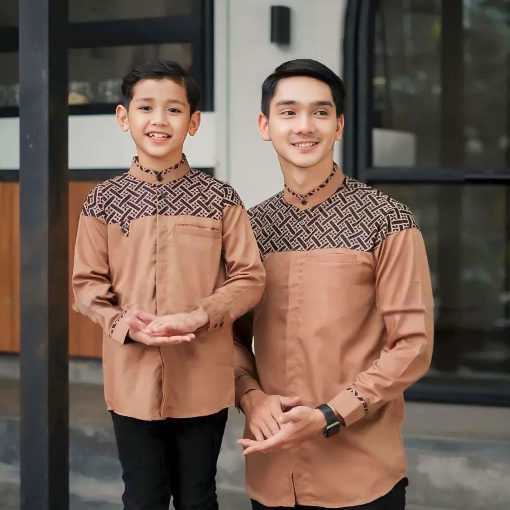Jual Baju Koko Anak Ayah Kombinasi Lengan Panjang Warna Coksu Bahan Katun Kemeja Koko Couple ...