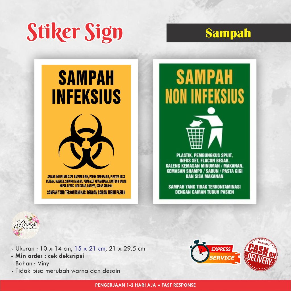 Jual STIKER SIGN SAMPAH INFEKTUS NON INFEKTUS VINYL / STIKER PERINGATAN ...