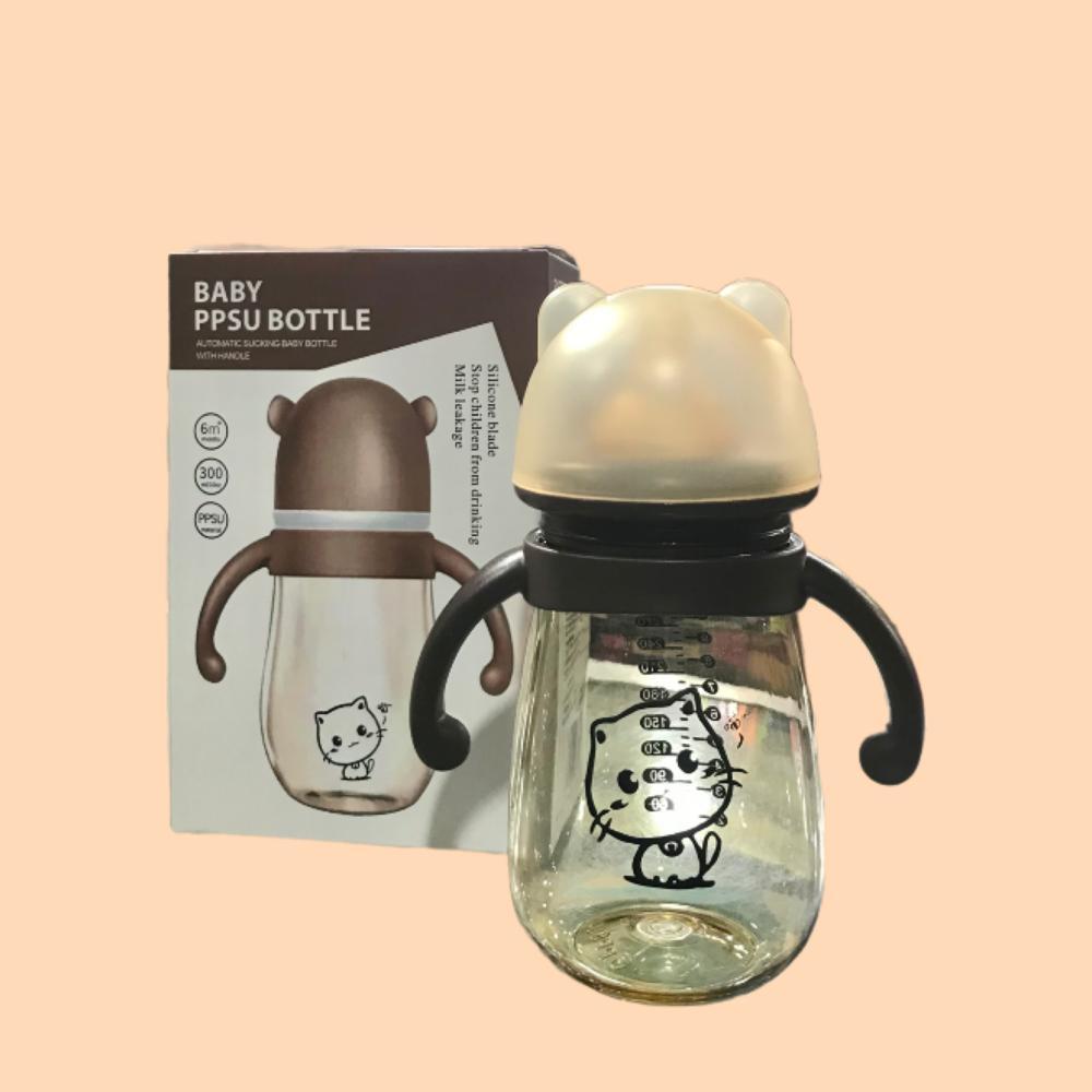 Jual BOTOL SUSU PPSU KUCING COKLAT 240ML DENGAN GRAFITASI BALL ANTI ...