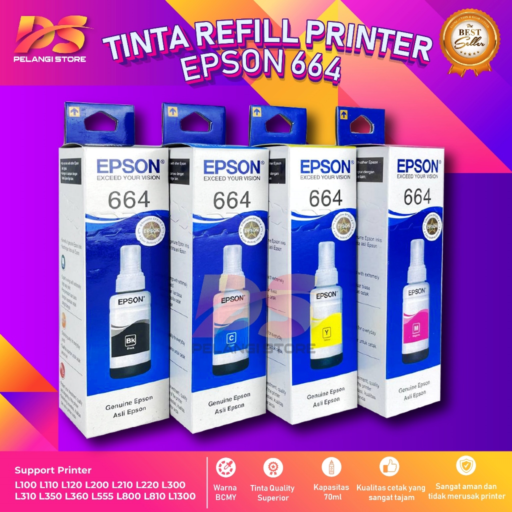 Jual 1 SET 4 PCS Tinta Epson 664 Tipe Printer L100 L110 L111 L120 L130 L220 L222 L300 L301 L310 ...