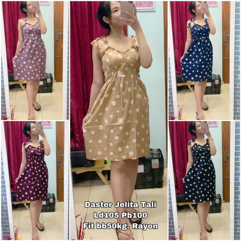 Jual daster/dress Jelita tali lepas daster midi kerut dada muat BB 55kg ...