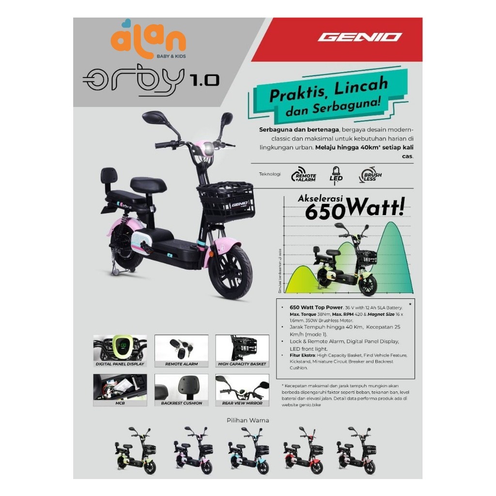 Jual Sepeda Listrik Genio Orby 1.0 HARGA (BELUM TERMASUK ONGKIR KHUSUS ...