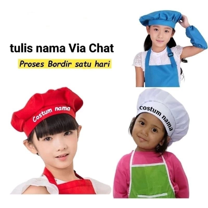 Jual TOPI KOKI CHEF ANAK USIA 4 -12TAHUN FREE BORDIR NAMA ATAU LOGO ...