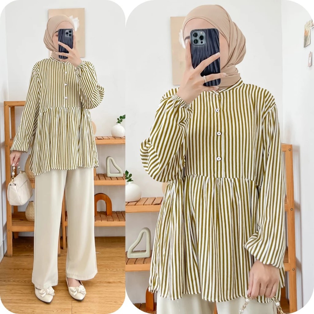 Jual Amalia Blouse Kemeja Wanita Stripe Shirt Katun Salur Garis Oversize | Shopee Indonesia