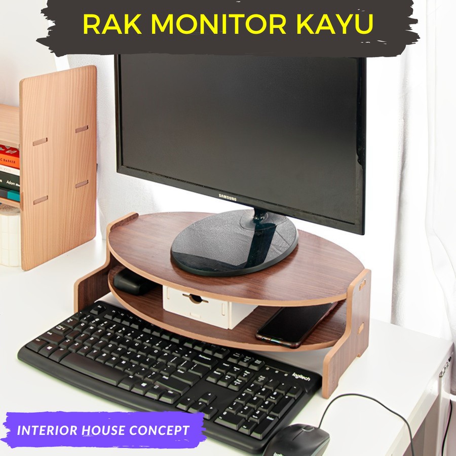 Jual Rak Monitor Komputer Kayu Model Oval Bulat Rak Dudukan Monitor ...