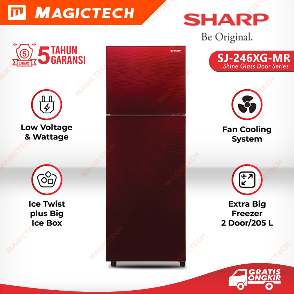 Jual KULKAS SHARP 2 PINTU SJ-246XG-MR / SJ-246XG / SJ-246 SHINE GLASS DOOR RED | Shopee Indonesia
