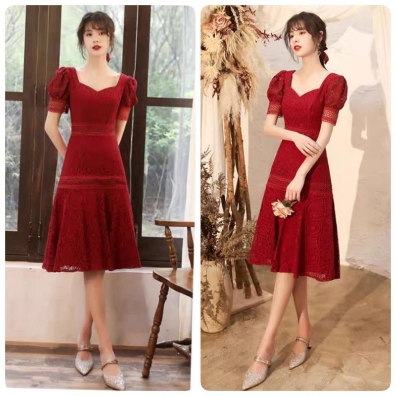 Jual 0960 CNY Yuwen Lace Fire Dress Outfit Imlek Party Kondangan Tile ...