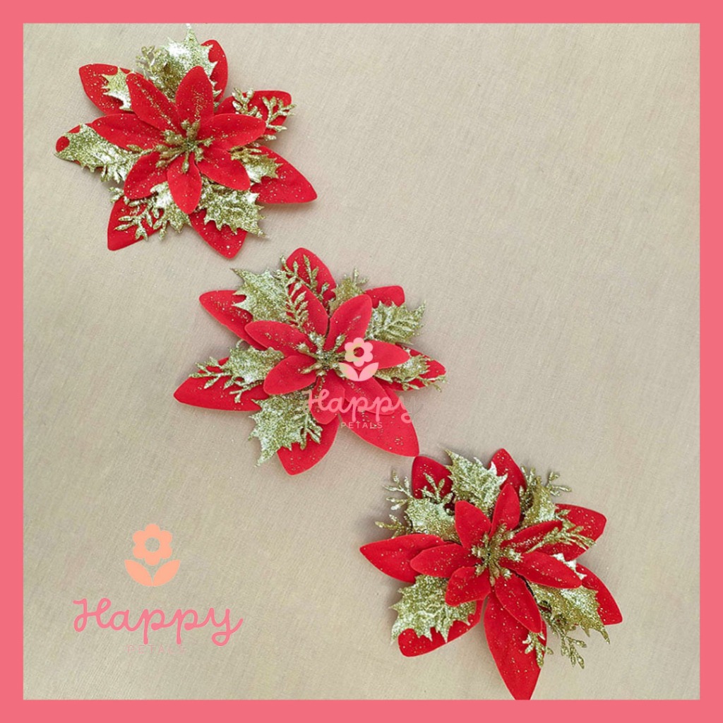 Jual Christmas Bunga Glitter Poinsettia Premium Aksesoris Hampers Pohon ...