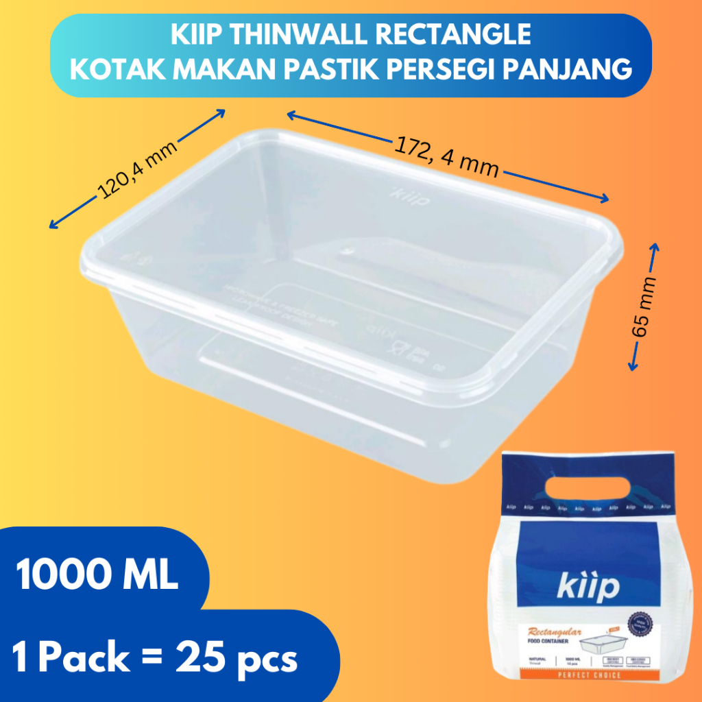 Jual KIIP Thinwall Rectangle 1000 ML | Kotak Makan Plastik Persegi Panjang | Shopee Indonesia