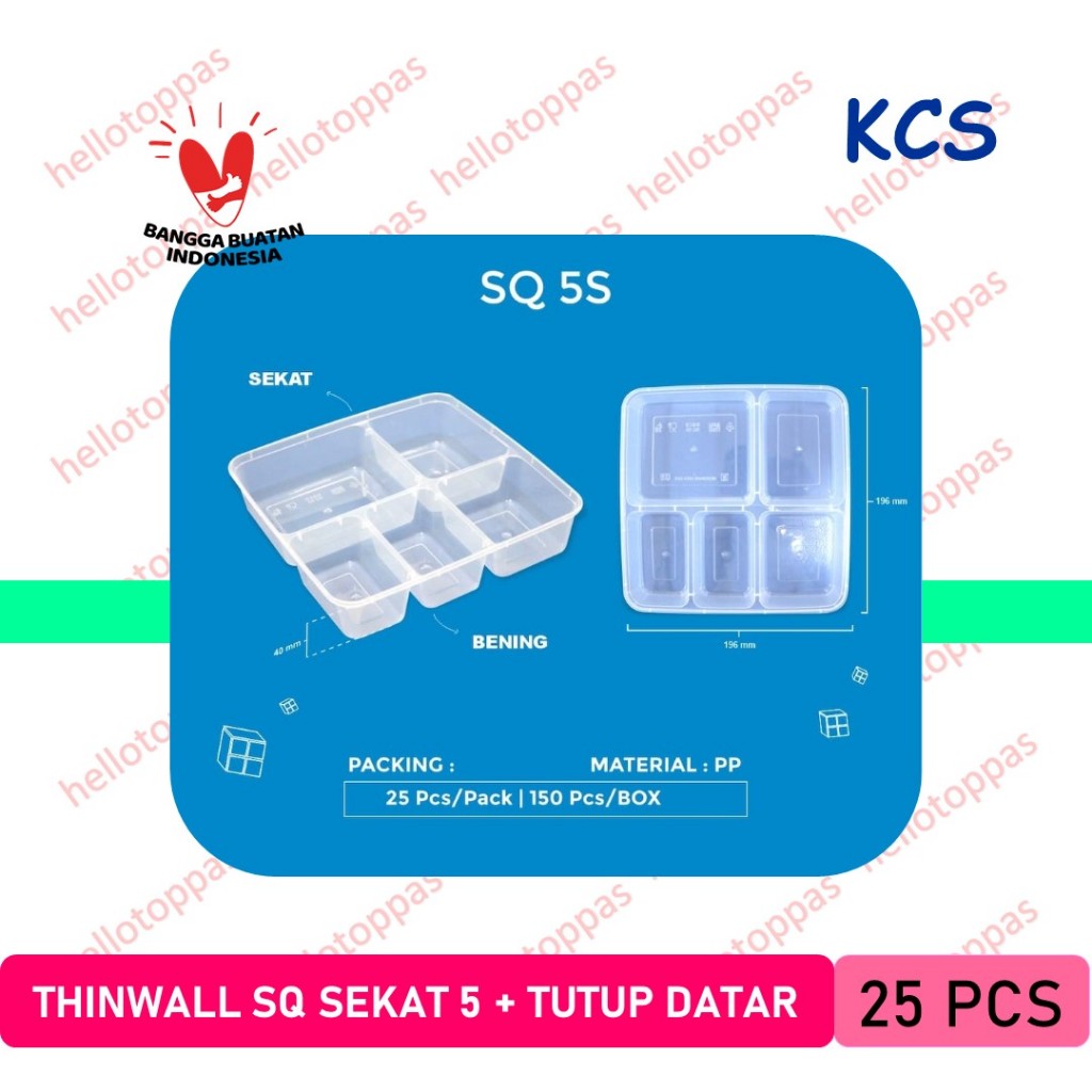 Jual Thinwall Square Sekat 5 dan Tutup Datar / Food Container / Kotak ...